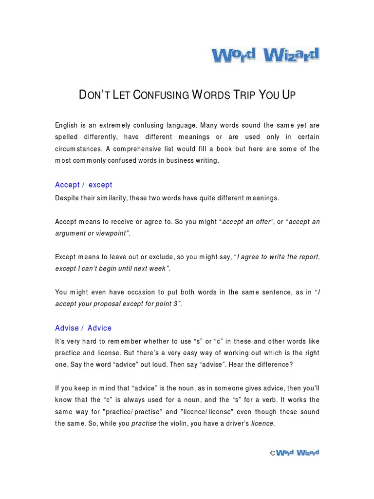 Confusing Words | PDF | Verb | Plural