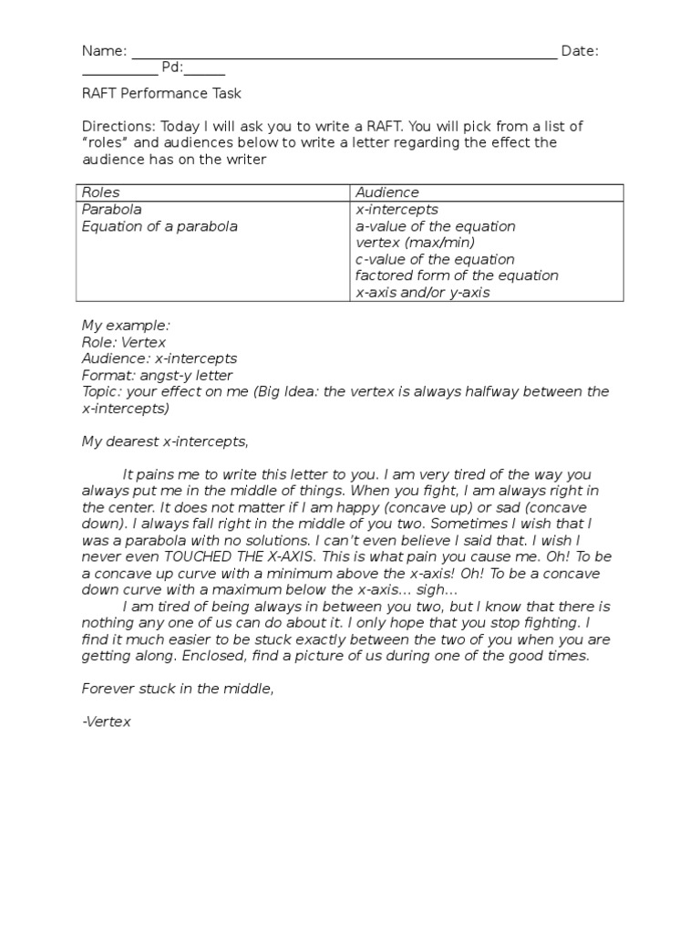 Parabola Raft Performance Task W Rubric | PDF | Cognition | Cognitive ...