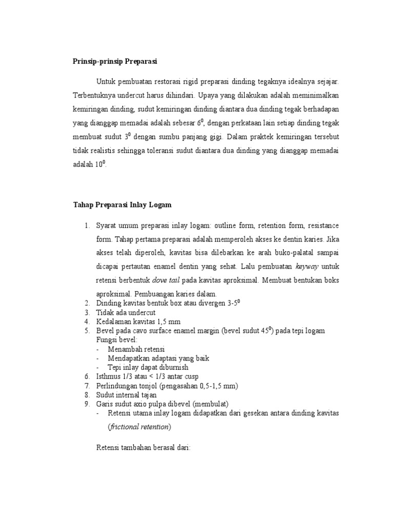 Tahap Preparasi Inlay Onlay GungIs | PDF