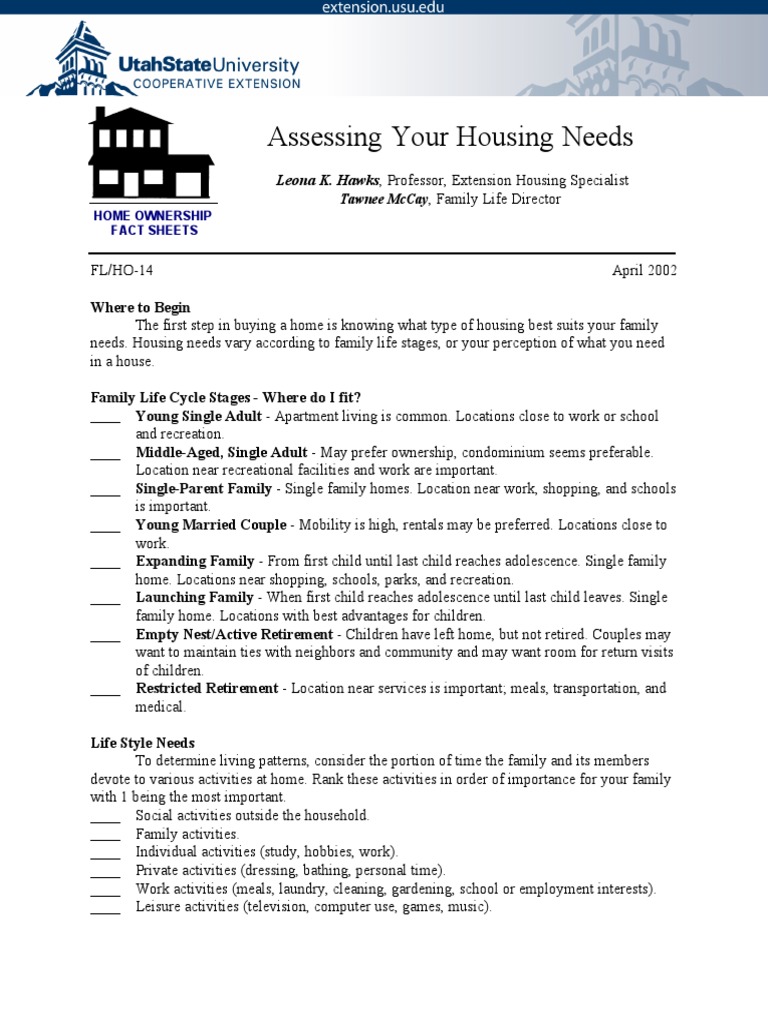 Assessing Your Housing Needs Pdf Discrimination Harassment