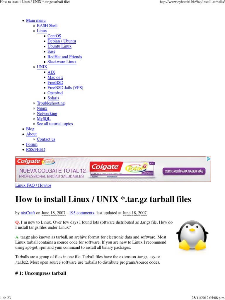 How To Install Linux - UNIX - .Tar - GZ Tarball Files | Download Free PDF | Linux Distribution ...