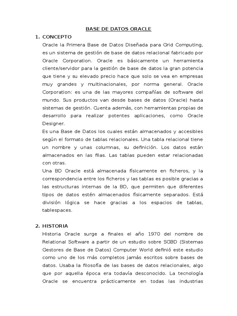 Base de Datos Oracle | PDF | Oracle Corporation | Bases de datos