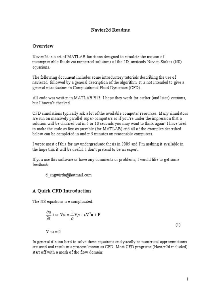 Navier2d MATLAB CFD Solver Guide | PDF | Computational Fluid Dynamics ...