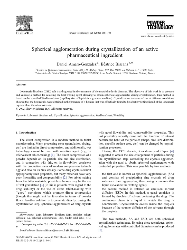 Spherical Agglomeration During Crystallization of An Active ...