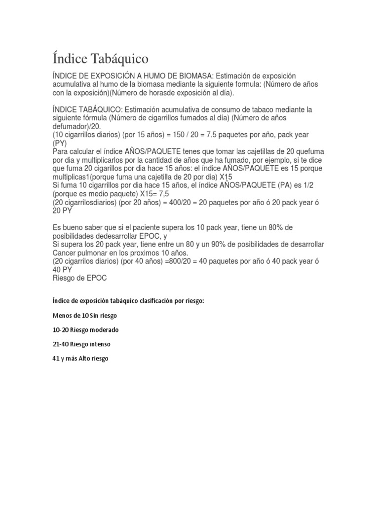 Cálculo del Índice Tabáquico y Riesgos | PDF