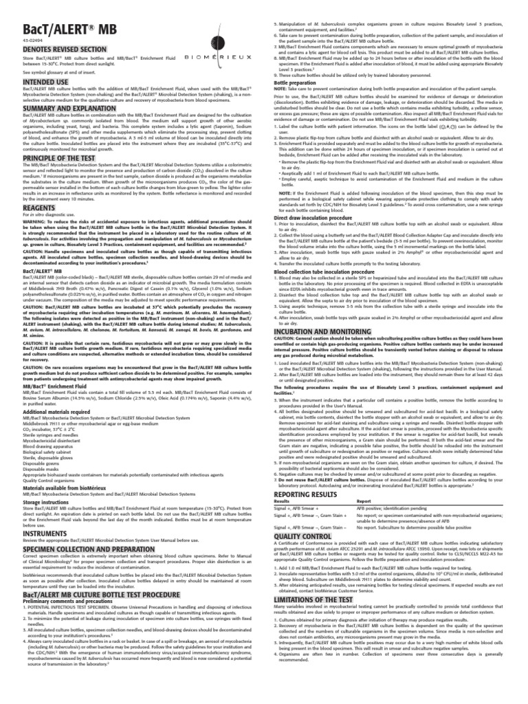 Bact/Alert MB: Tuberculosis SP | PDF | Growth Medium | Mycobacterium