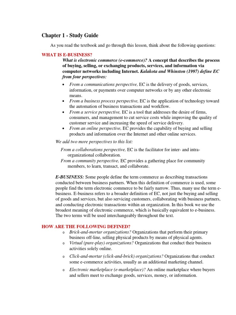 Chapter 1 Study Guide | Download Free PDF | E Commerce | Electronic ...