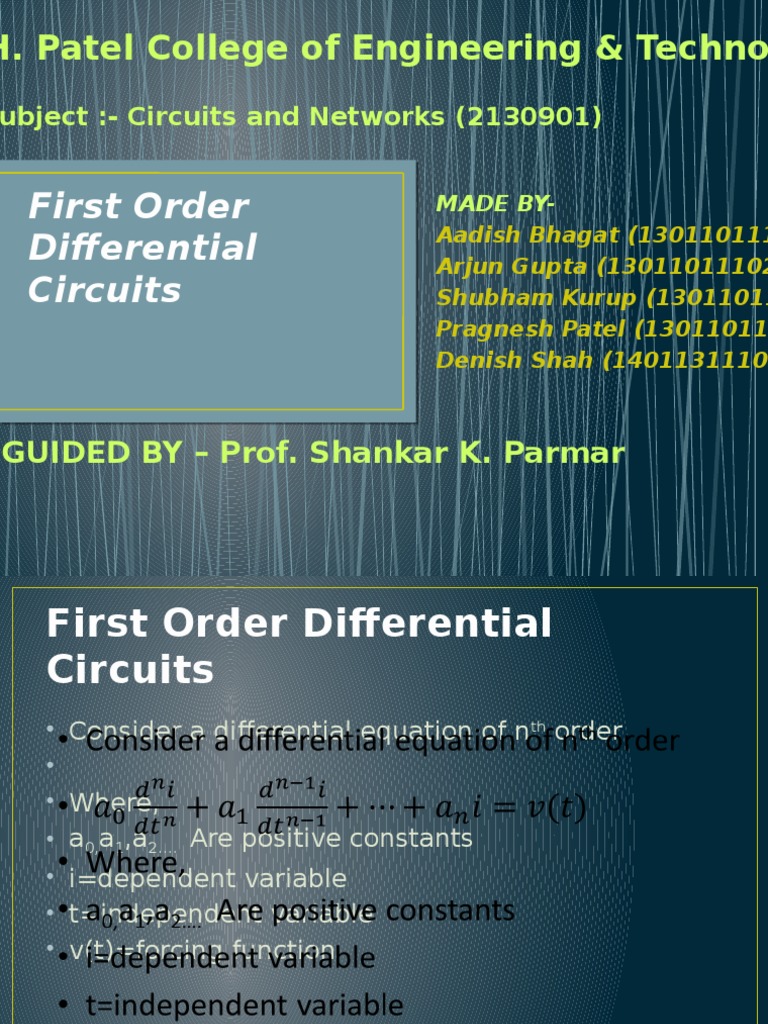 First Order Differential Circuits | PDF | Electrical Network | Equations