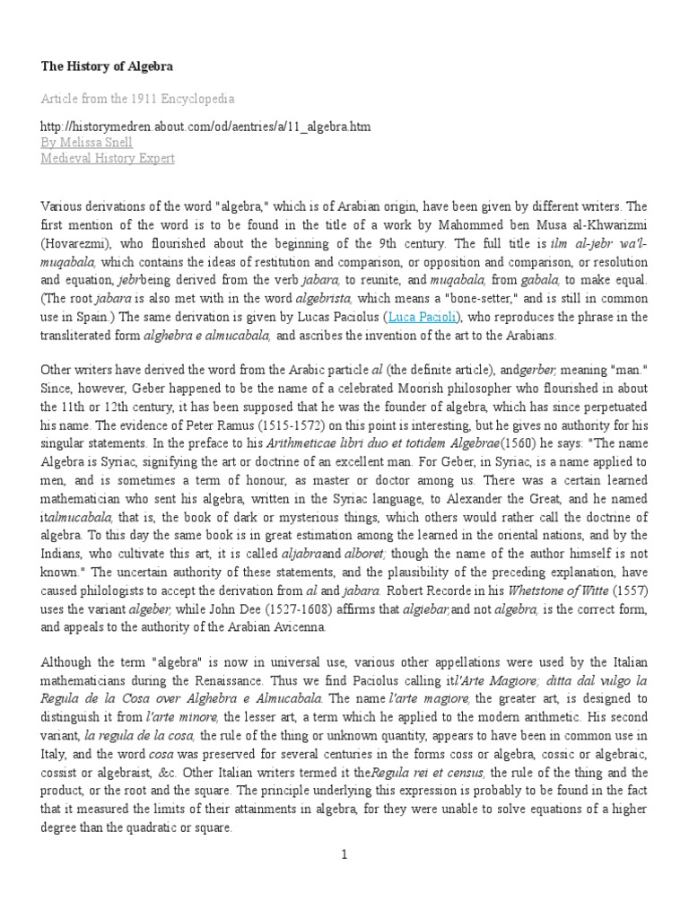 The History of Algebra | PDF | Algebra | Equations