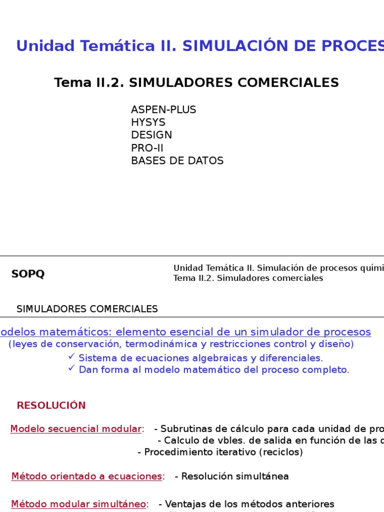 Simuladores comerciales para la simulación de procesos químicos ...
