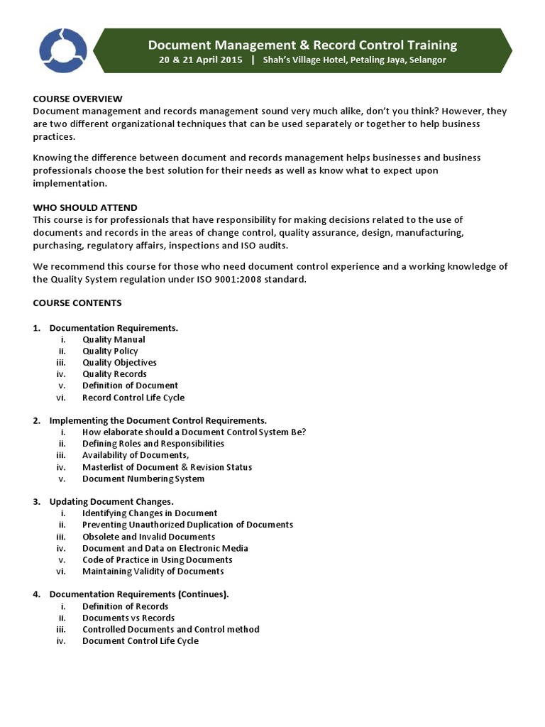 Document Management & Record Control Training: Course Overview | PDF ...