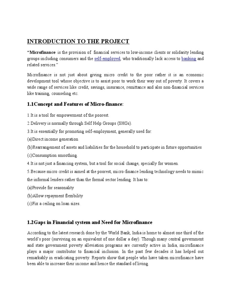 Introduction To The Project | PDF | Microfinance | Microcredit