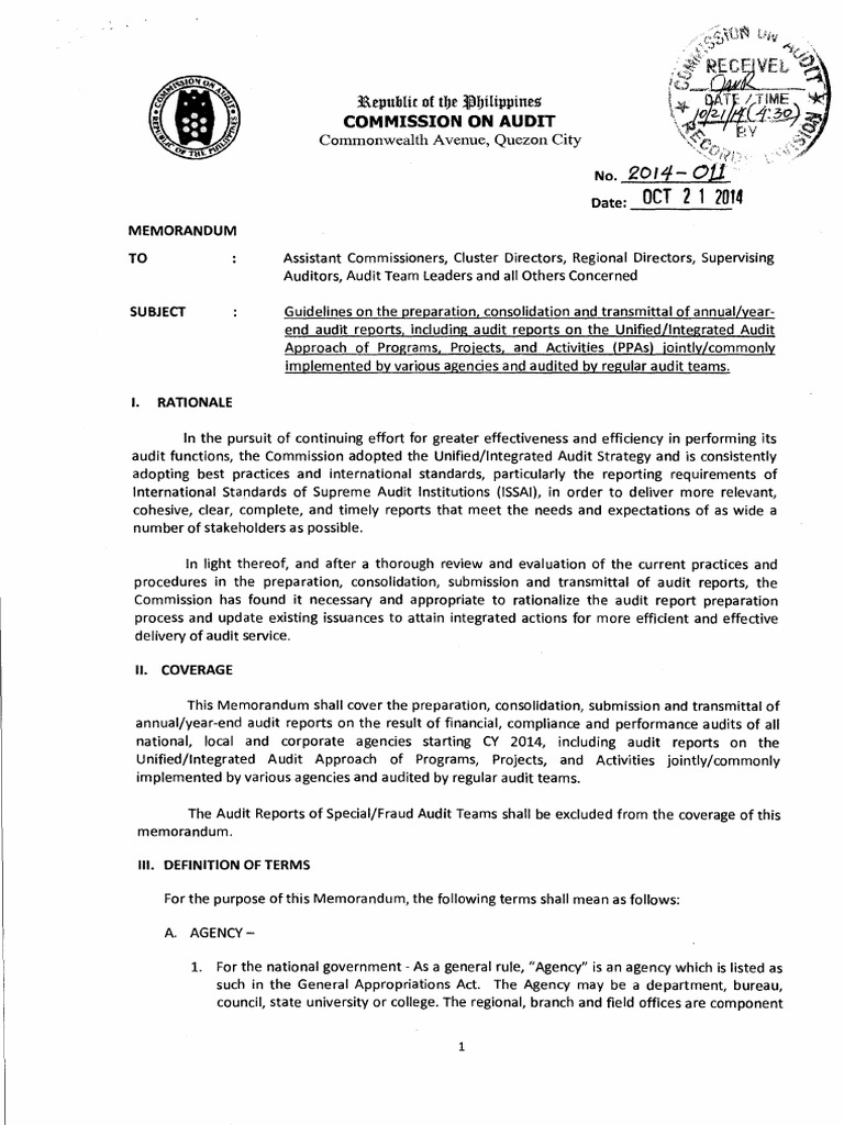 COA - M2014-011 - Per AAR | PDF | Financial Audit | Auditor's Report