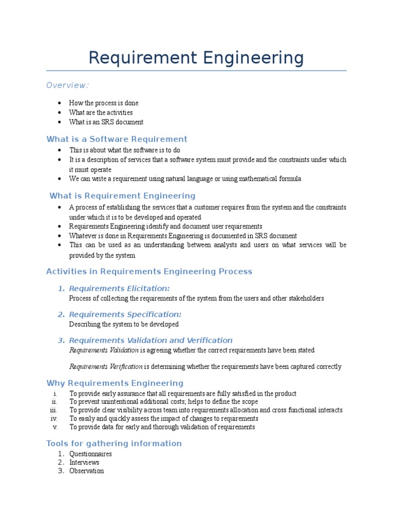 Requirement Engineering | PDF | Verification And Validation | Systems ...