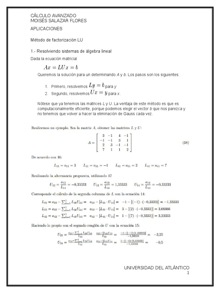Aplicaciones Método Lu y Doolittle | PDF | Determinante | Matriz (Matemáticas)