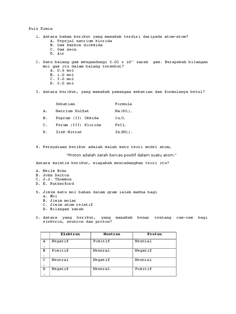 Kuiz Kimia | PDF