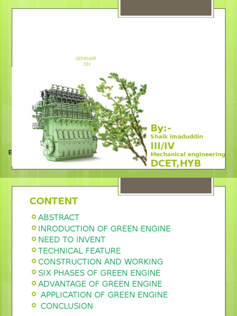 Green Engine PPT 2 | PDF | Internal Combustion Engine | Exhaust Gas