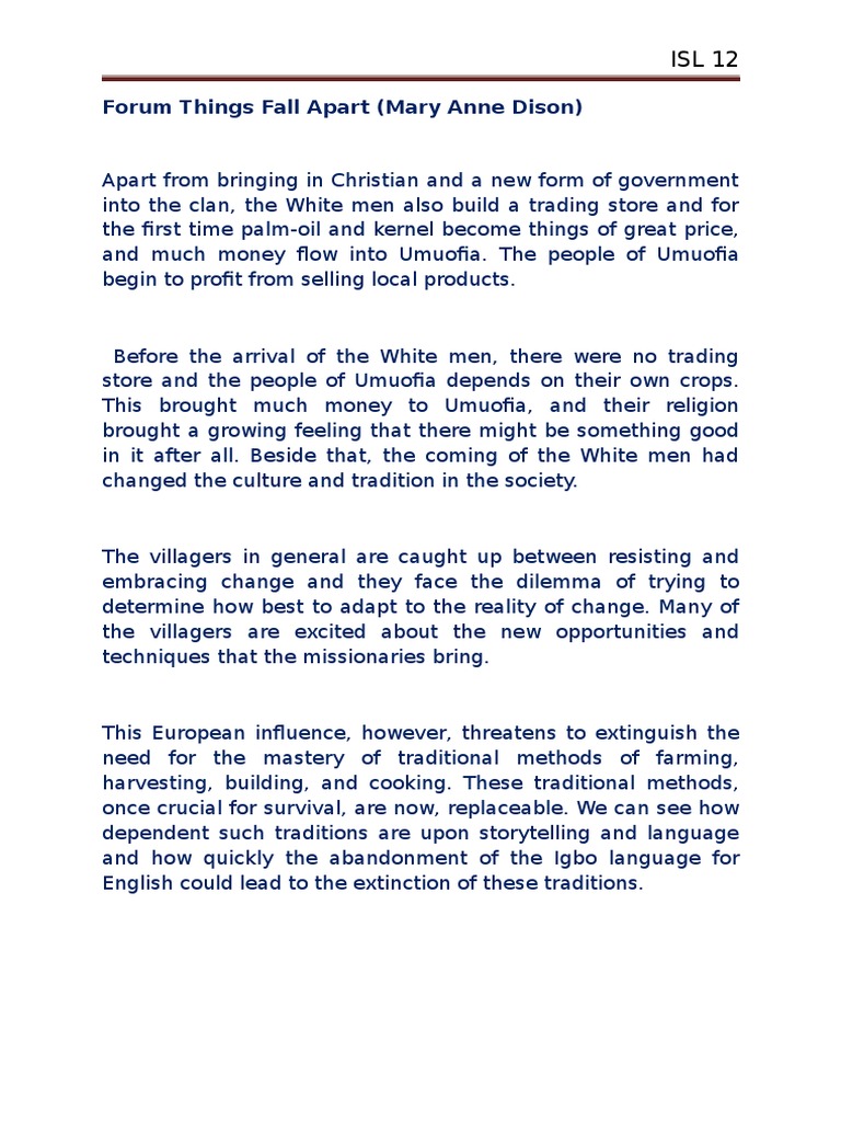 Impact of Colonialism on Umuofia's Culture | PDF