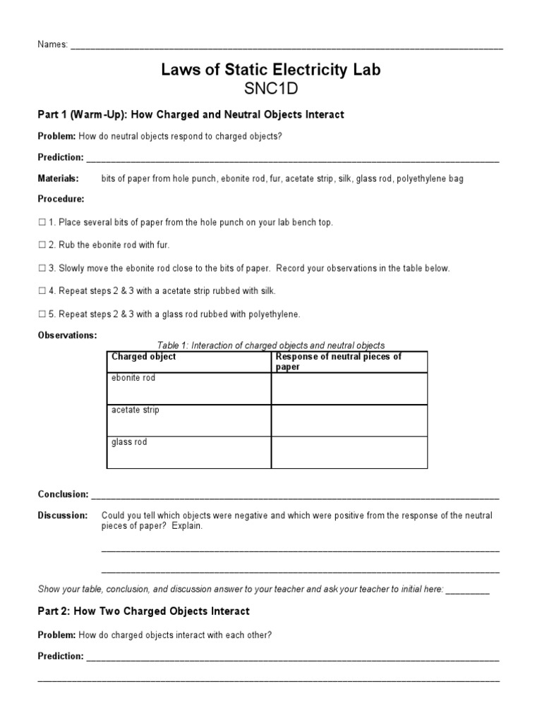 Static Electricity Lab: Interactions Explained | PDF | Electric Charge ...