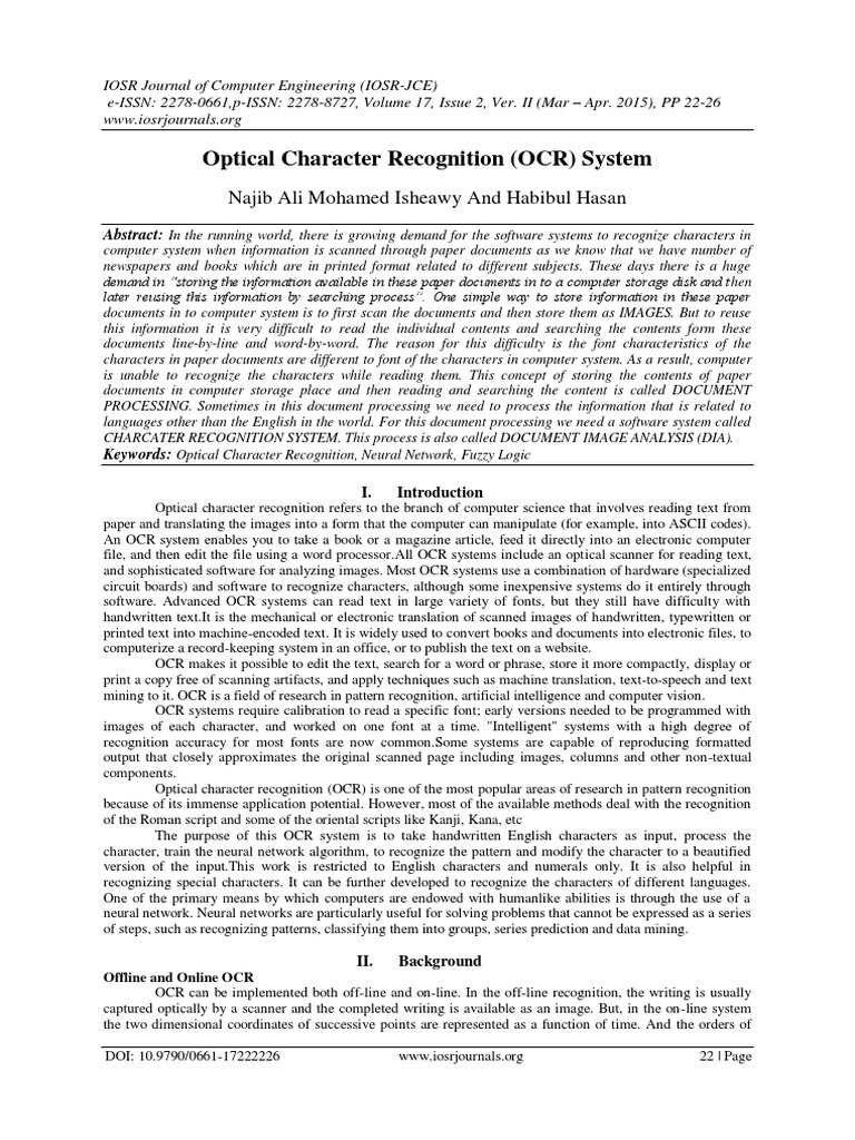 Optical Character Recognition (OCR) System | PDF | Optical Character ...
