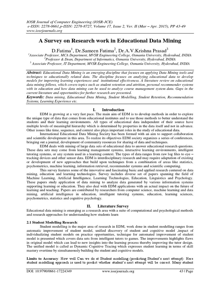 Survey of Educational Data Mining Research | PDF | Machine Learning ...