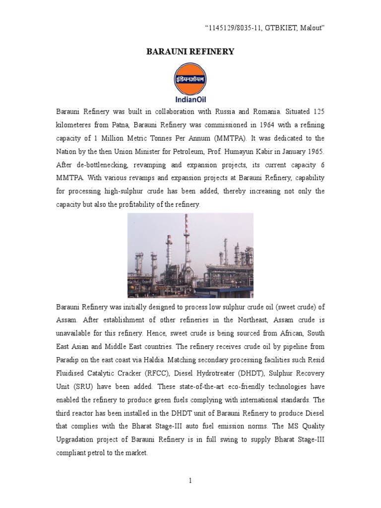 Barauni Refinery | PDF | Oil Refinery | Fuels