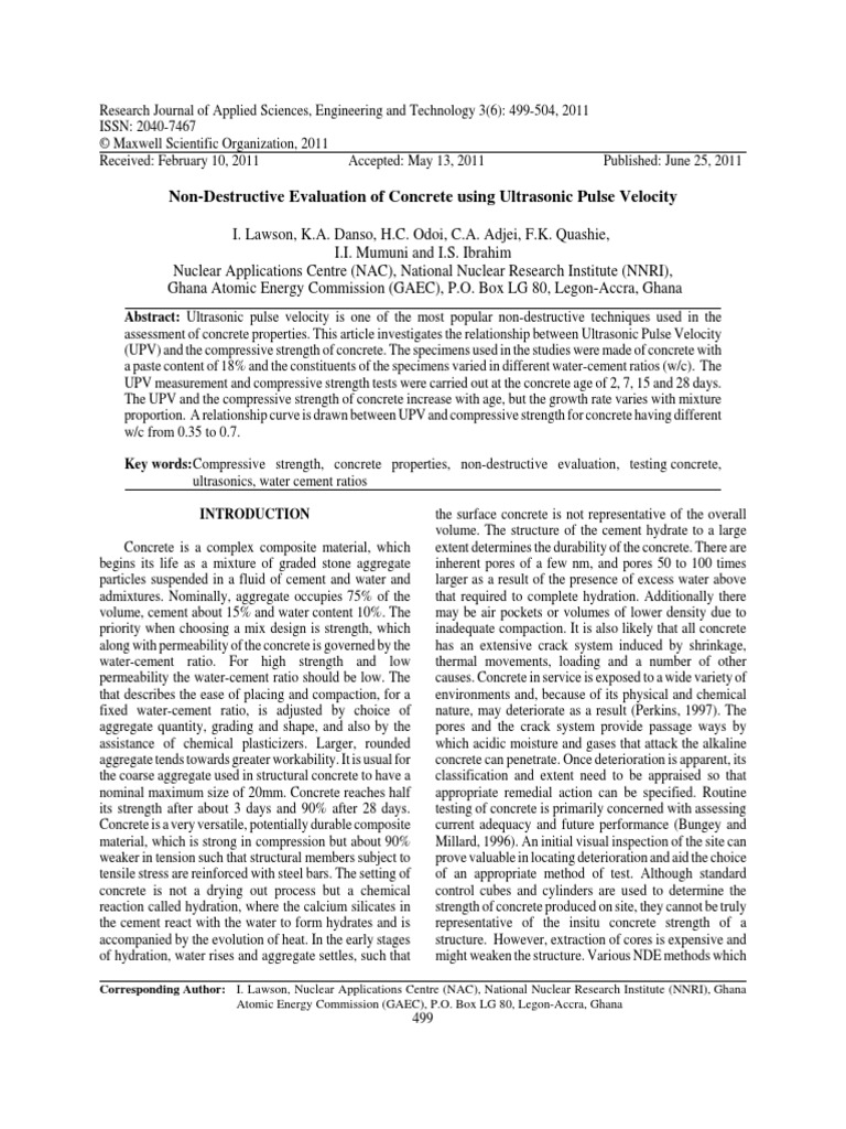 UPV test for concrete | Concrete | Materials Science