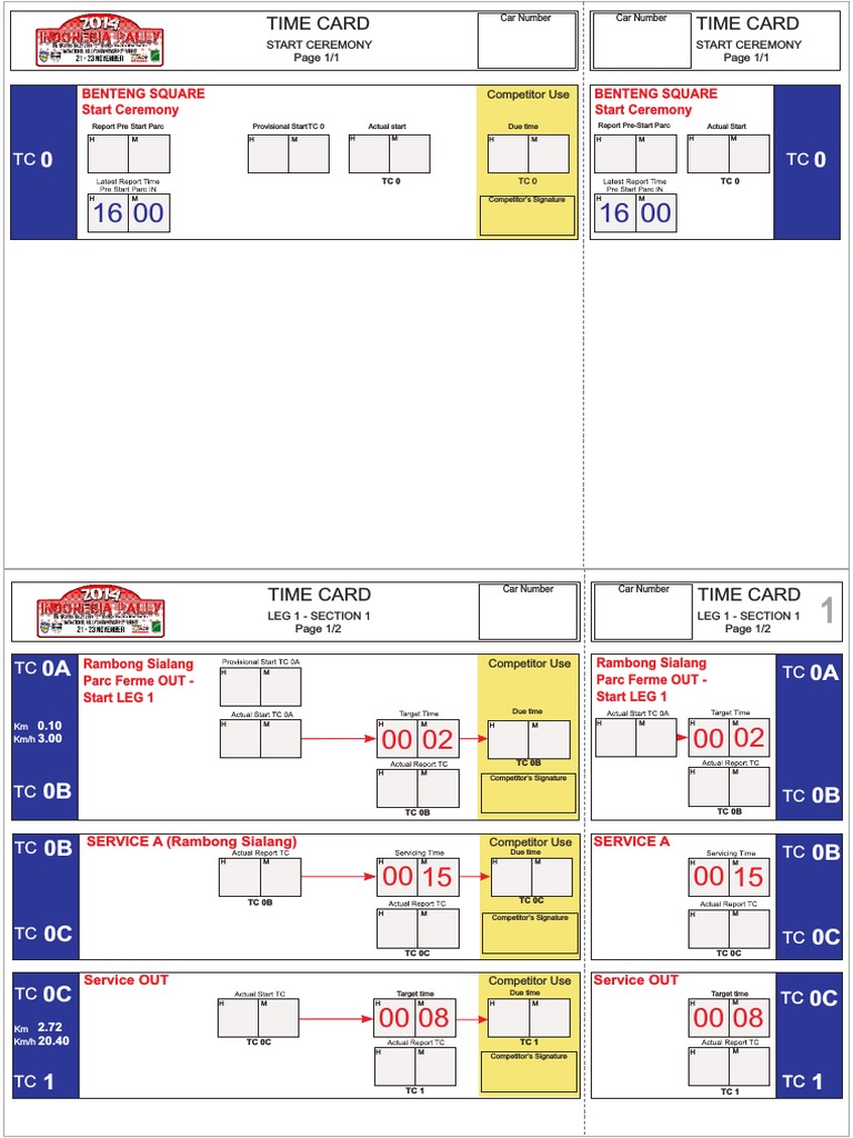 Cetak Time Card Rally | PDF | Auto Racing | Fédération Internationale ...