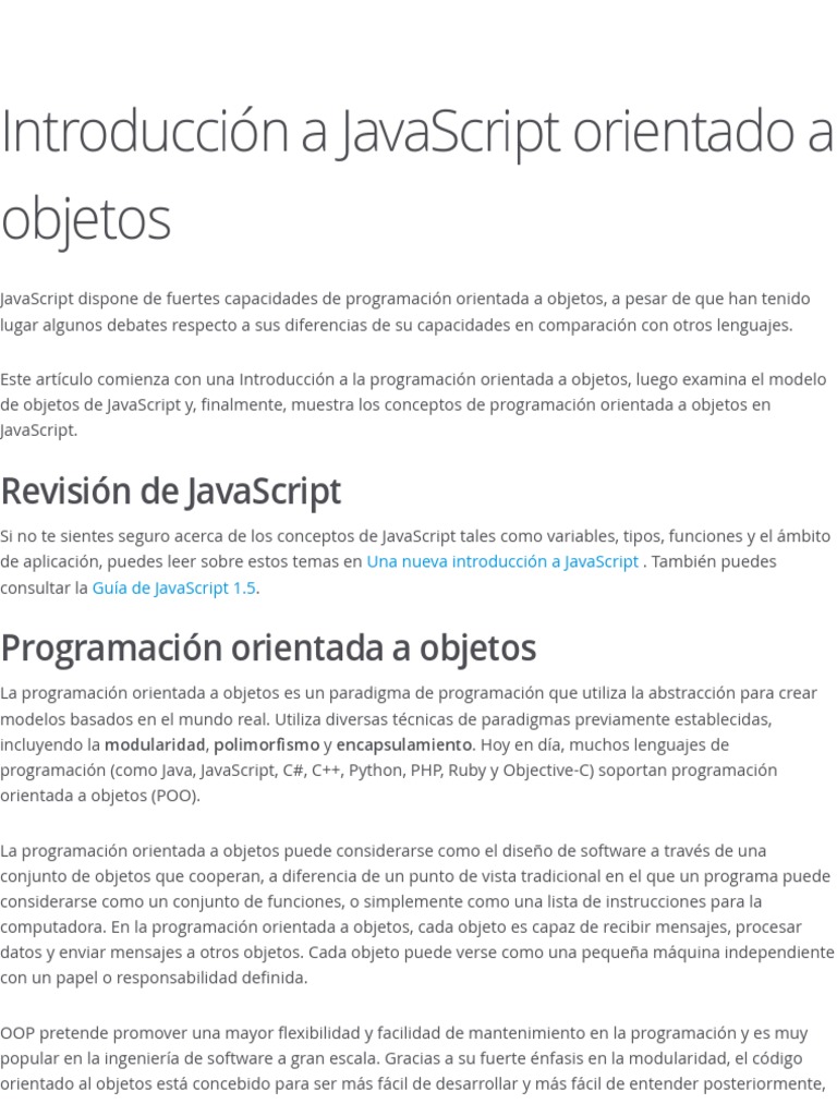Introducción A JavaScript Orientado A Objetos - JavaScript - MDN | PDF | Objeto (informática ...