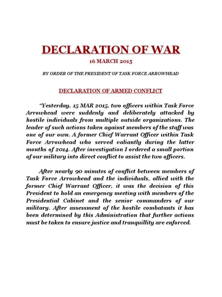 Task Force Arrowhead's War Declaration | PDF | Politics