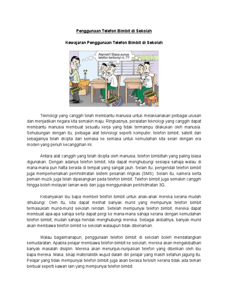 Penggunaan Telefon Bimbit Di Sekolah | PDF