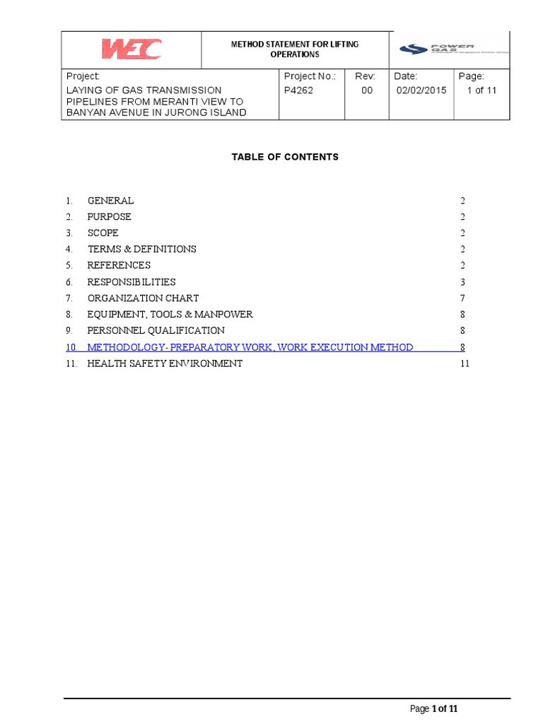 Method Statement For Lifting Works | PDF | Occupational Safety And ...