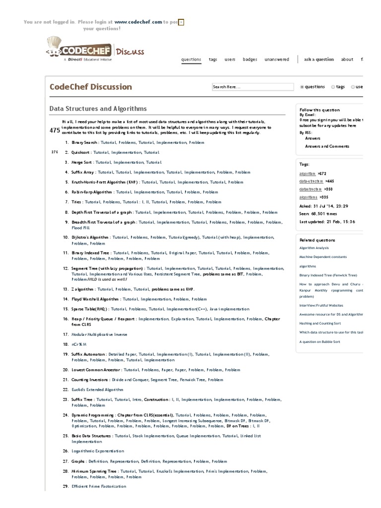 Data Structures And Algorithms Codechef Discuss Pdf Dynamic Programming Algorithms 0187