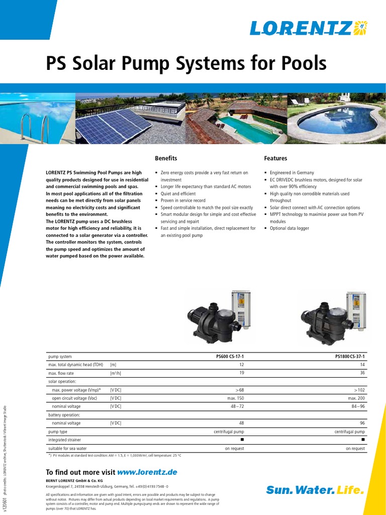 Solar Pool Pump Systems by LORENTZ | PDF | Computers | Technology ...