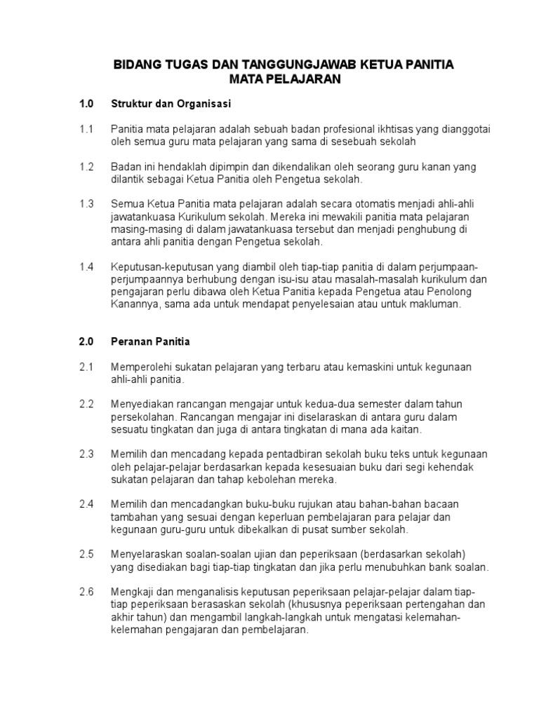 Bidang Tugas Ketua Panitia | PDF