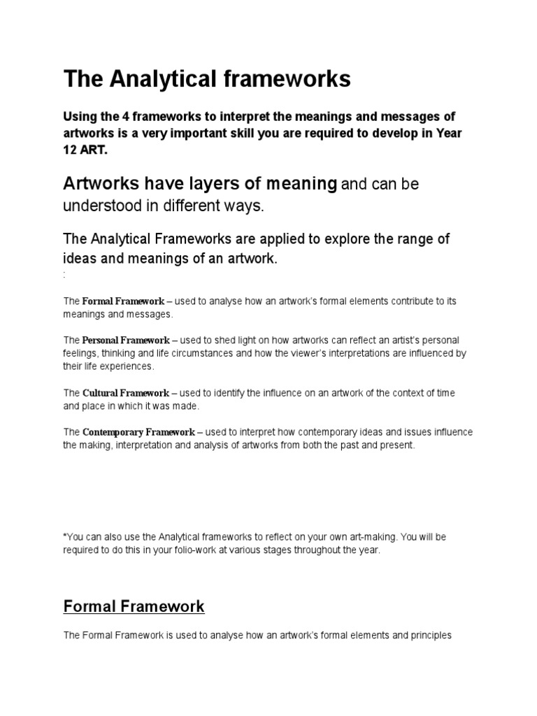 The 4 Analytical Frameworks | PDF | Works Of Art | Contemporary Art