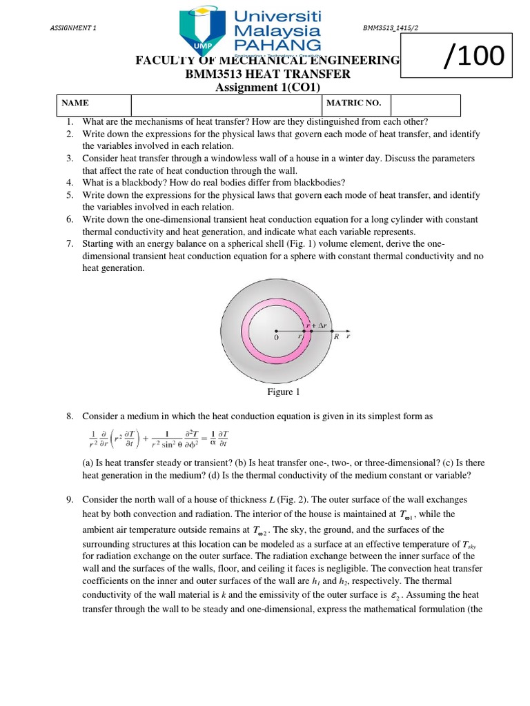 Heat Transfer Assignment 1 | PDF | Heat Transfer | Thermal Conduction