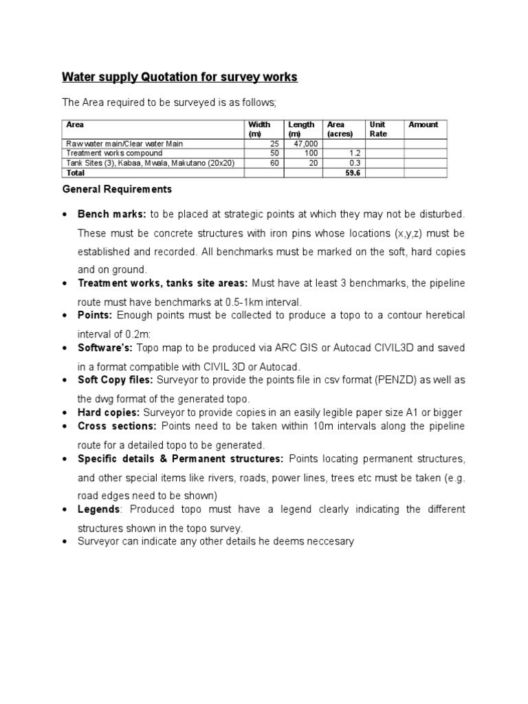 Water Supply Survey Quotation Details | PDF | Technology & Engineering
