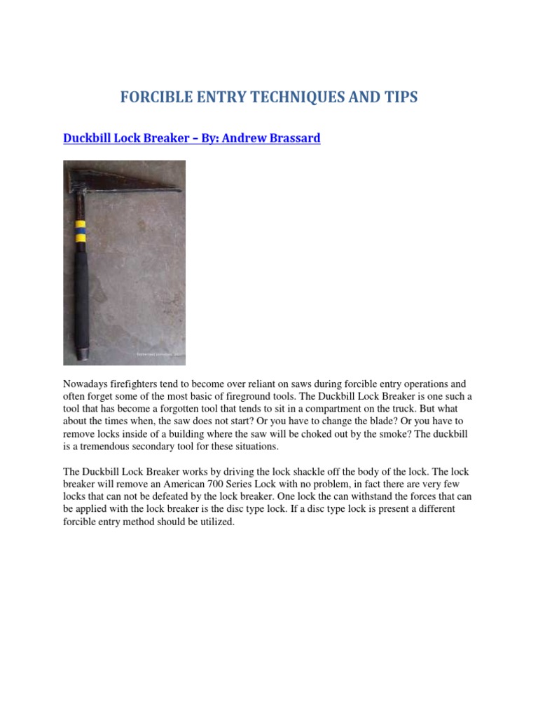 Forcible Entry Techniques From The Experts | PDF | Lock (Security ...