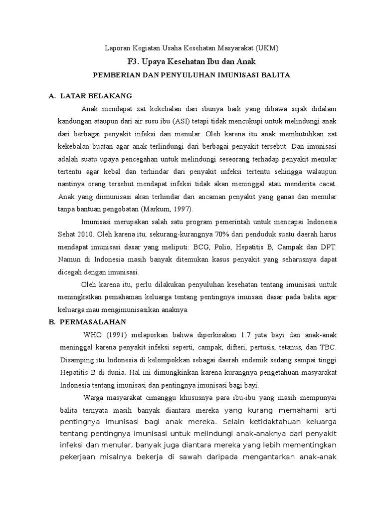 F3 Upaya KIA & KB Imunisasi Balita | PDF
