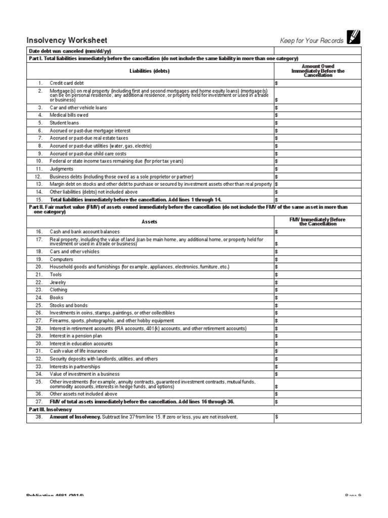 Insolvency Worksheet | PDF | Debt | Loans