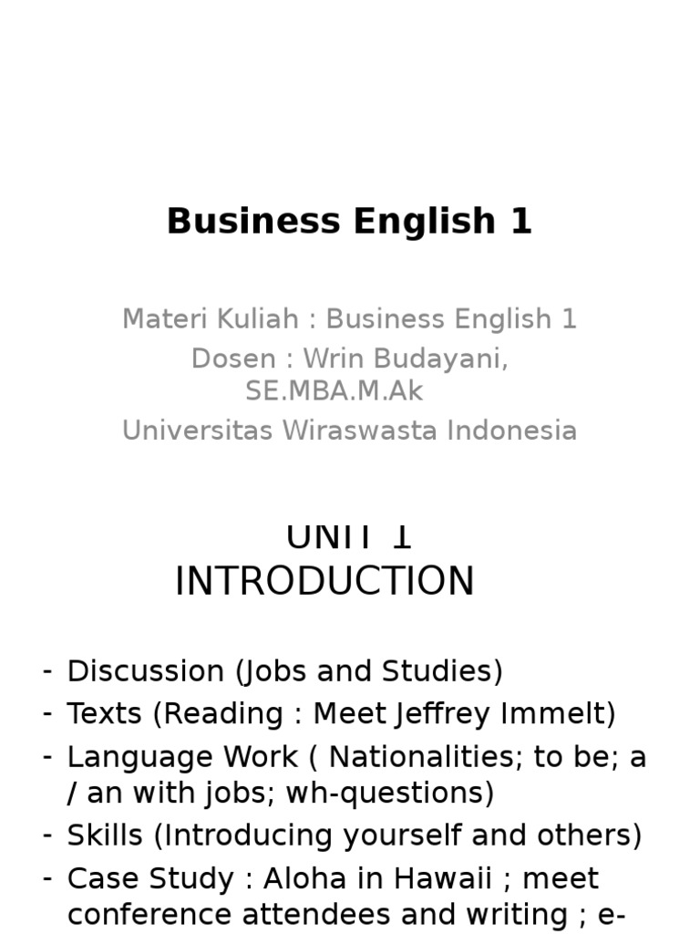 Business English 1 - Unit 1 (Introduction) | PDF | Question | English ...