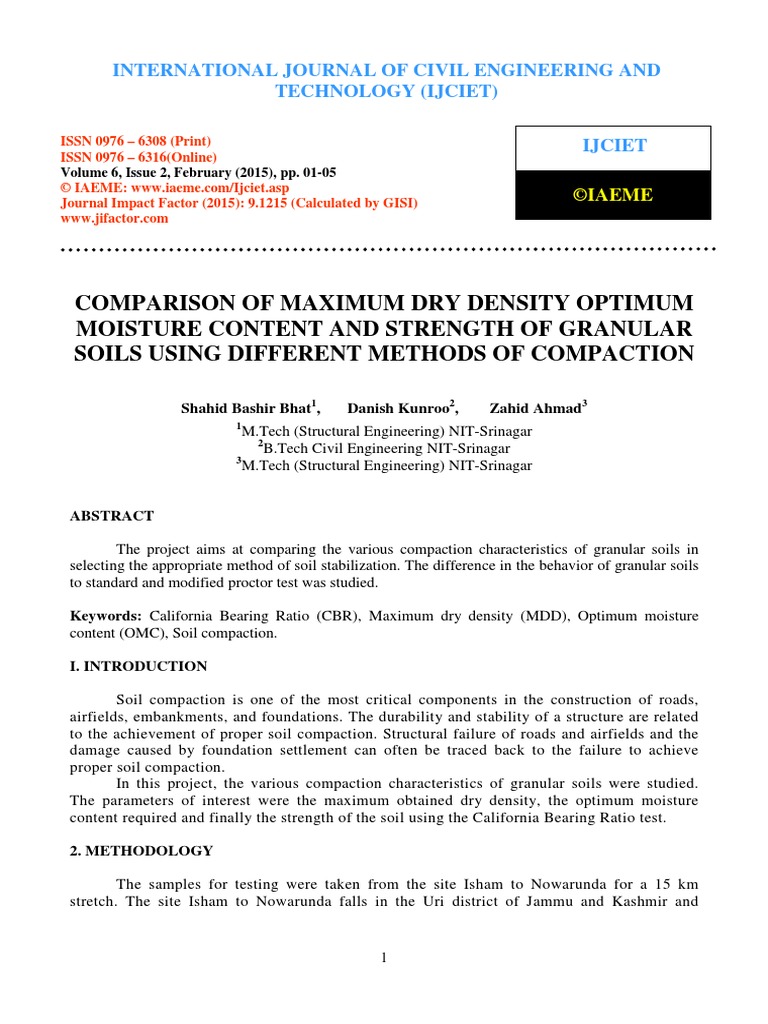 Comparison of Maximum Dry Density, Optimum Moisture Content and ...