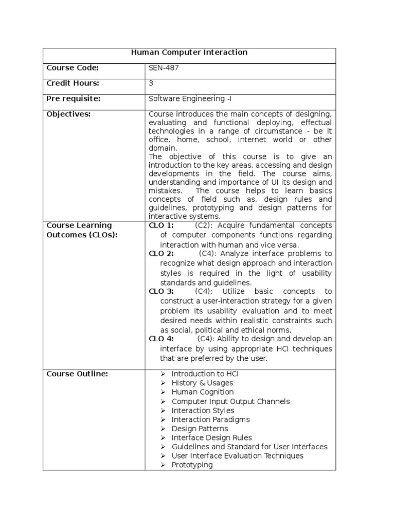 HCI Course Outlines SE | PDF | Human–Computer Interaction | User Interface