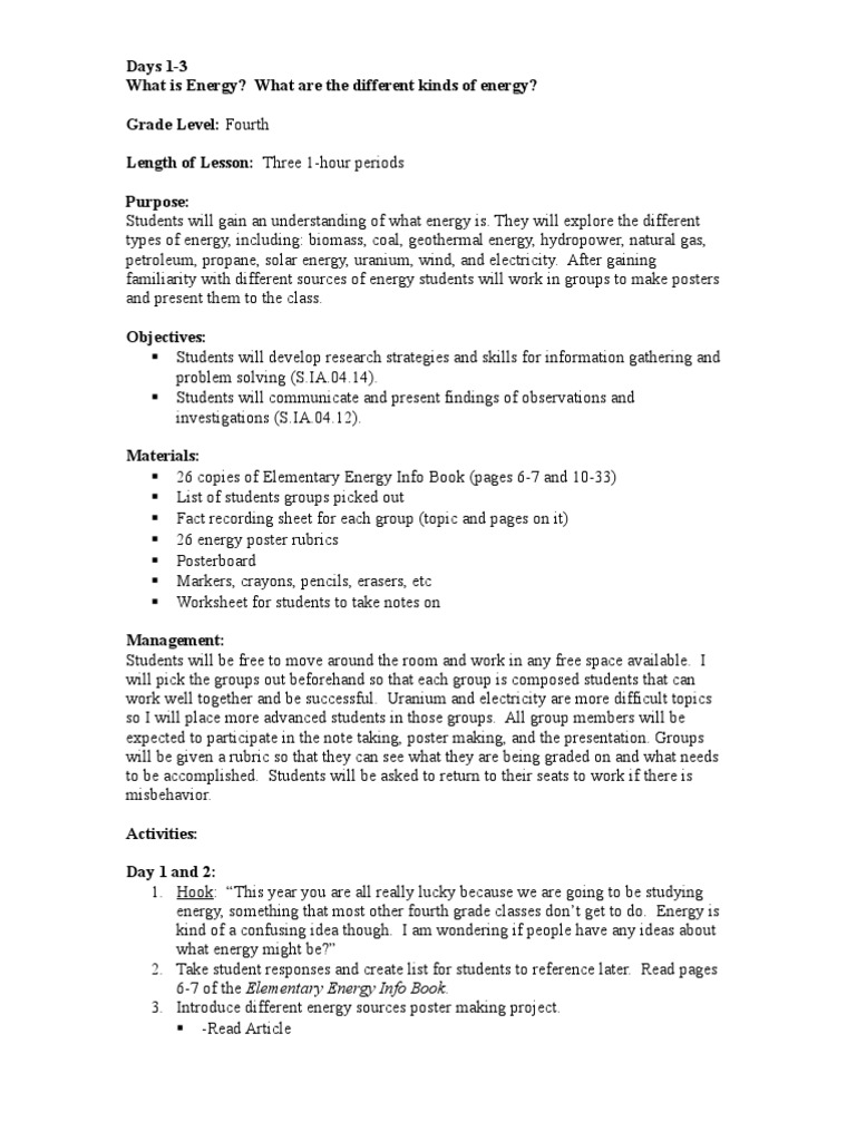 Energy Unit - Lesson Plans | PDF | Thermometer | Experiment