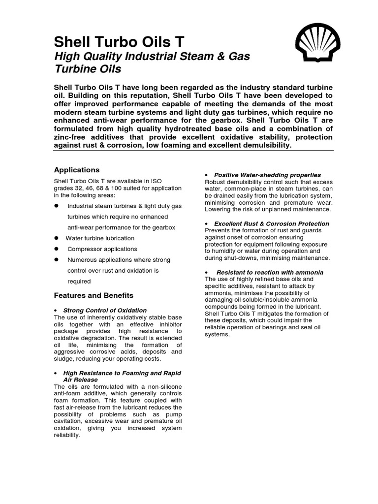 Shell Turbo T PDF | PDF | Motor Oil | Gas Turbine