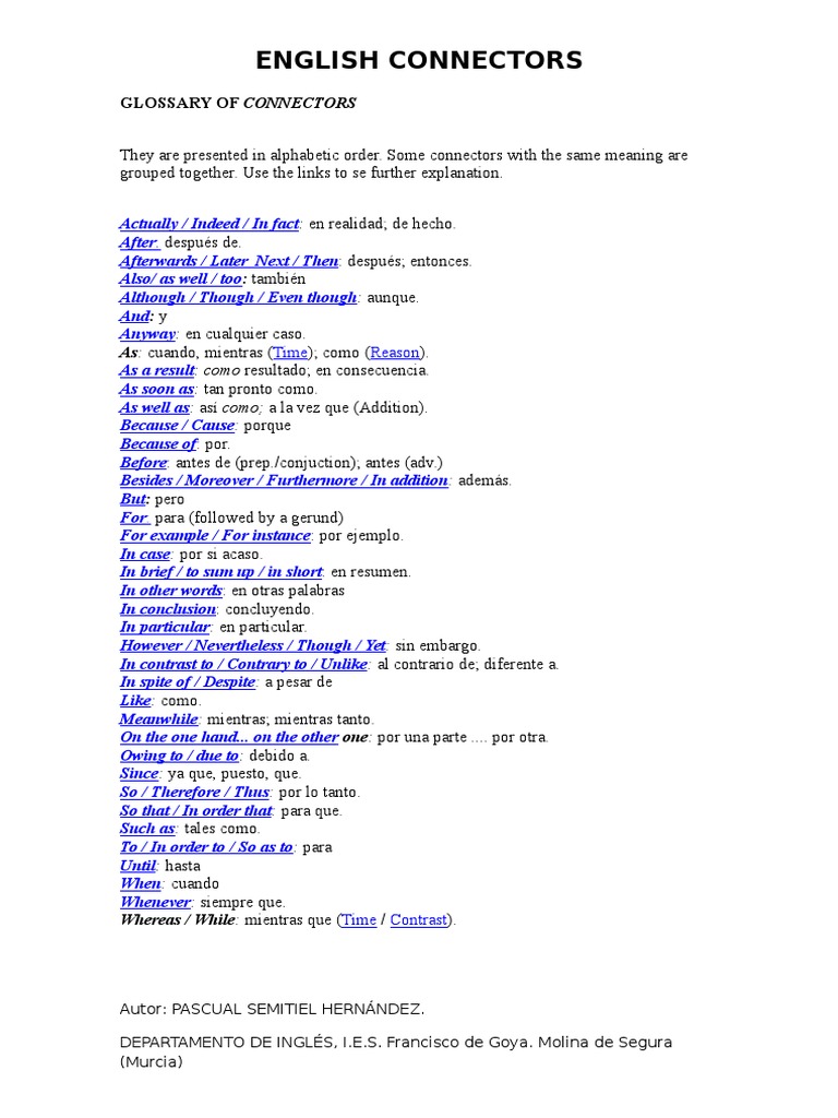 Connectors Chart With Answers | PDF | Adverbio | Oración (Lingüística)