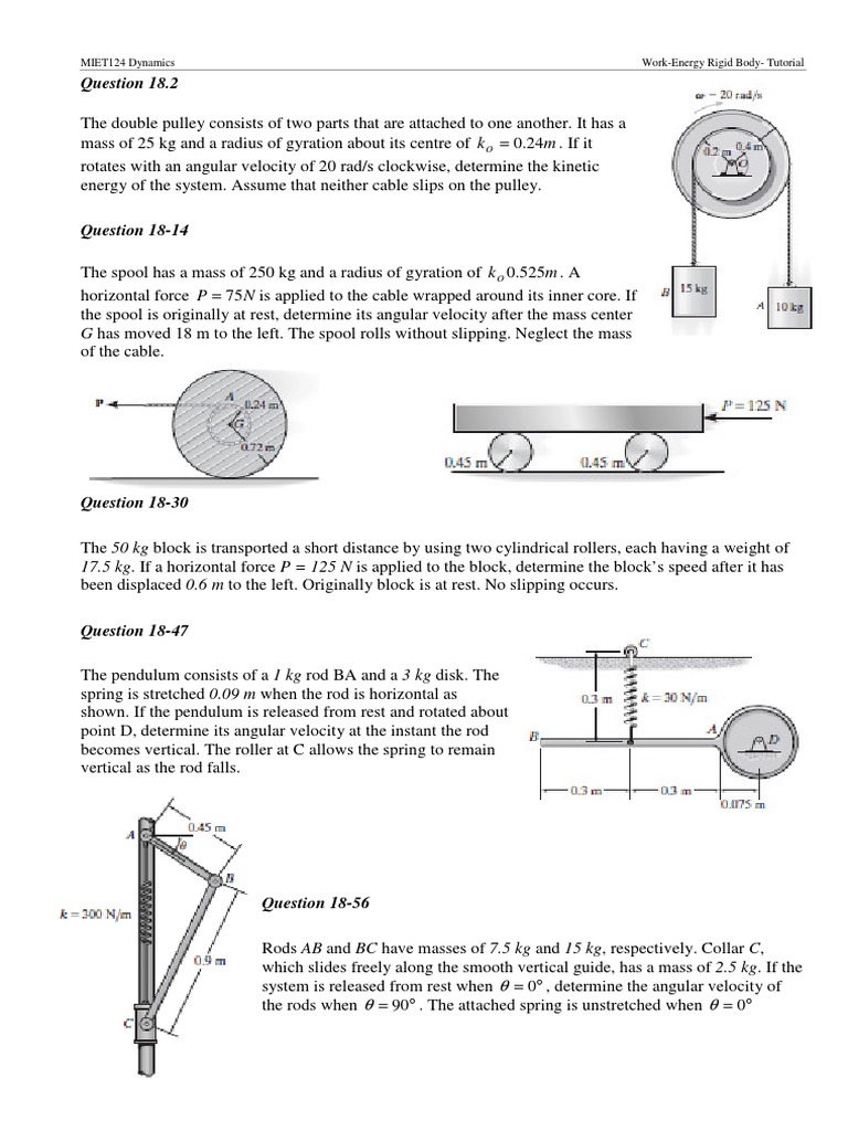 Dynamics Work-Energy Problems Tutorial | PDF