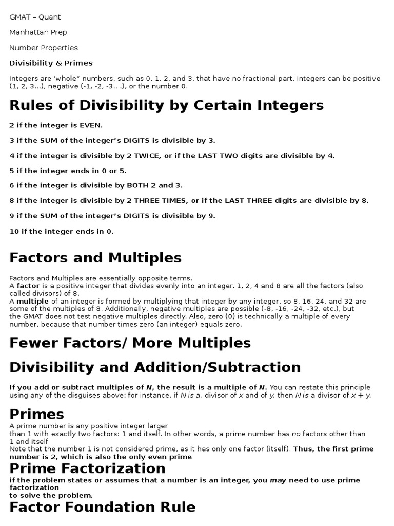 GMAT Quant Formulaes Cheat Sheet | Numbers | Prime Number