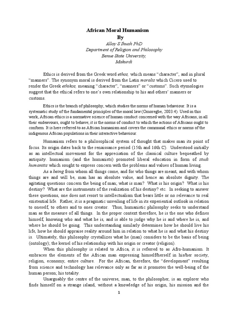 African Moral Humanism | PDF | Humanism | Morality